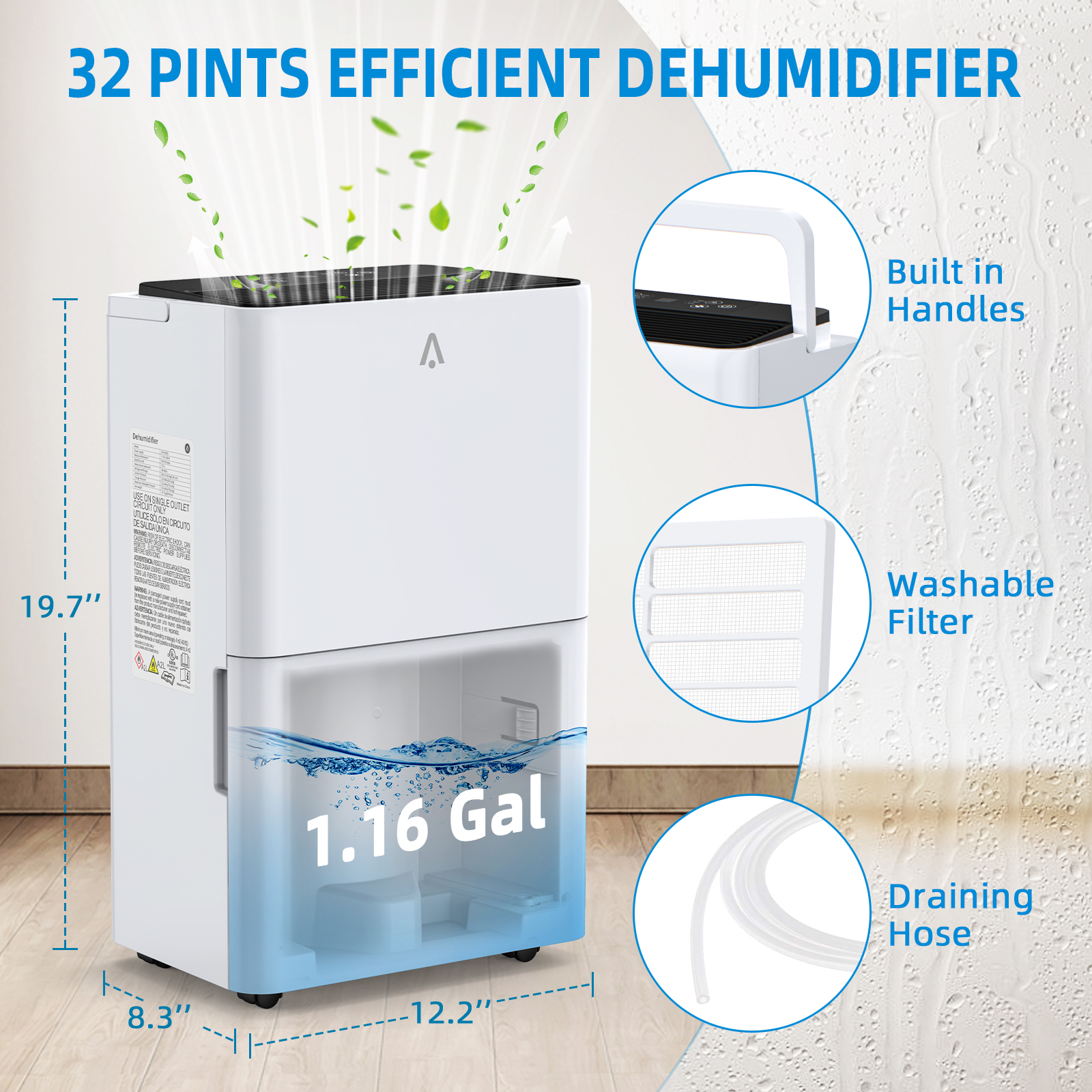Zzistar 25 Pints Portable Dehumidifier,Compressor Dehumidifier,Smart ...