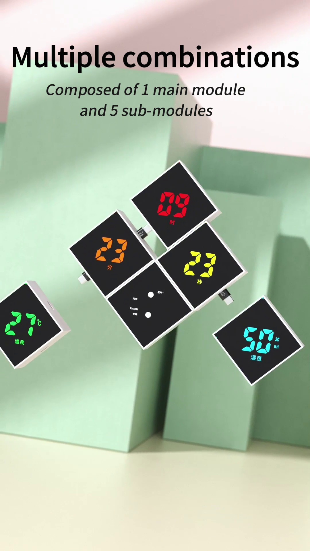 Digital Alarm Clock DIY Assemble Color Screen Cube Electric Clocks With ...